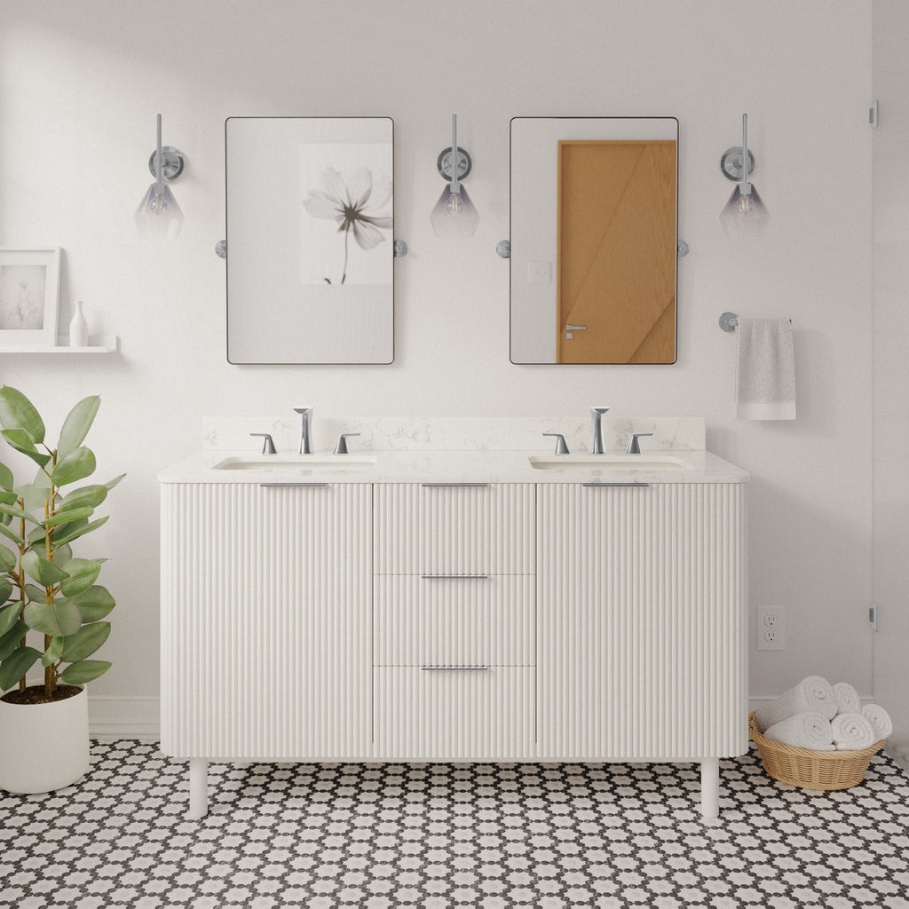 Utopia 60" Double Bathroom Vanity with Engineered Marble Top ...