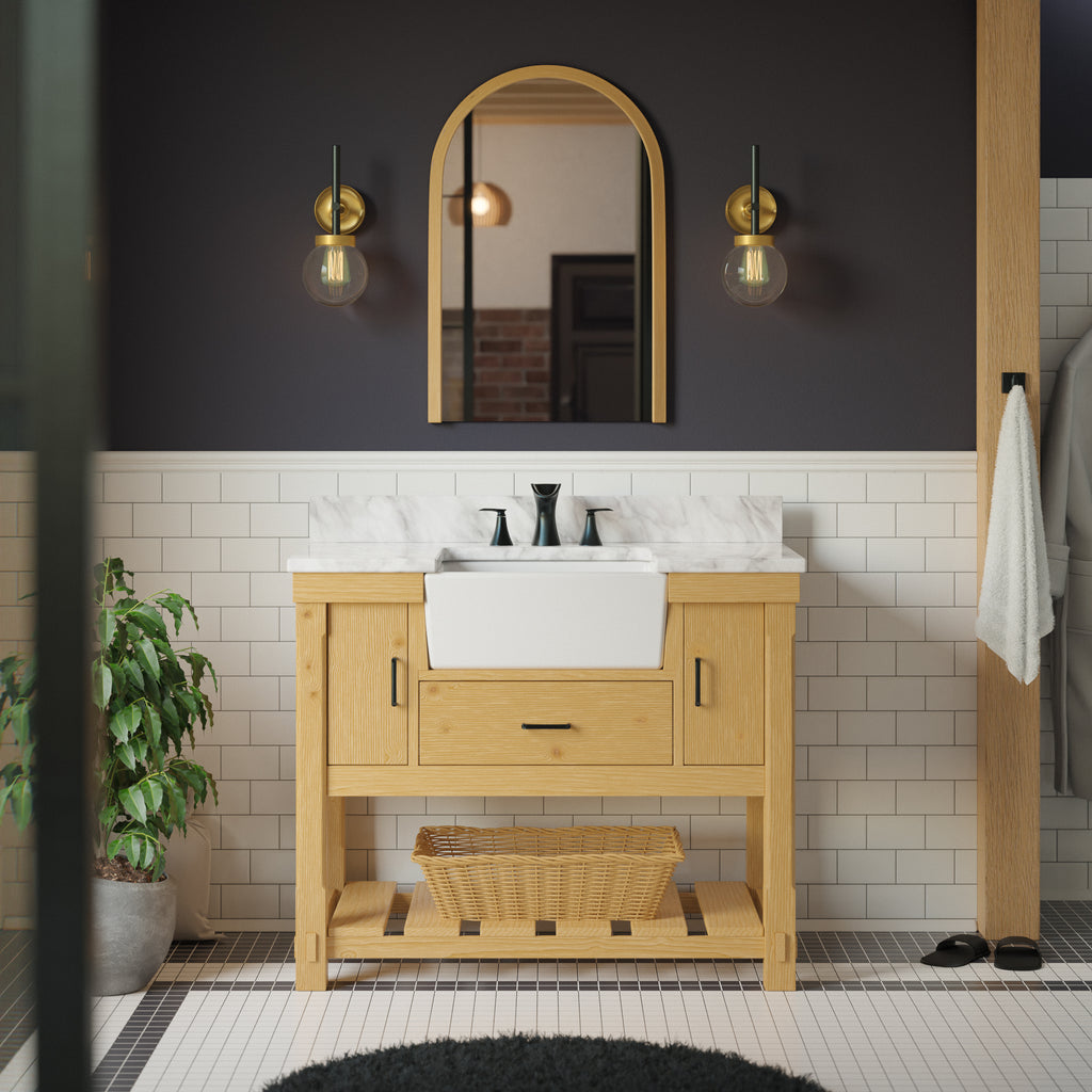 Charlotte 42" Farmhouse Bathroom Vanity Apron Sink & Carrara Marble ...