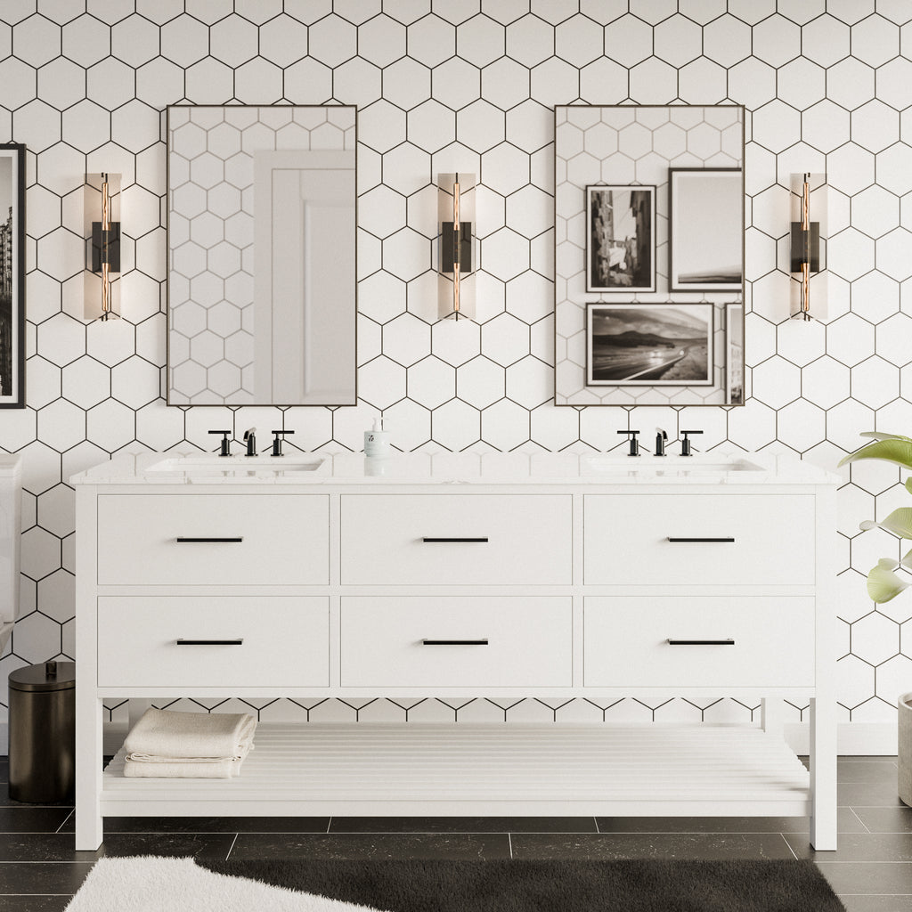 Hudson 72-inch Double Vanity with Engineered Marble Top ...