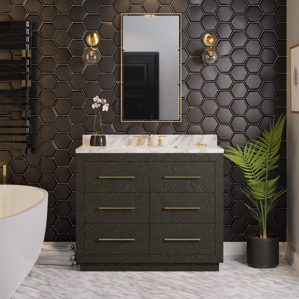 Avery 42" Modern Oak Bathroom Vanity with Sink & Carrara Marble Top ...