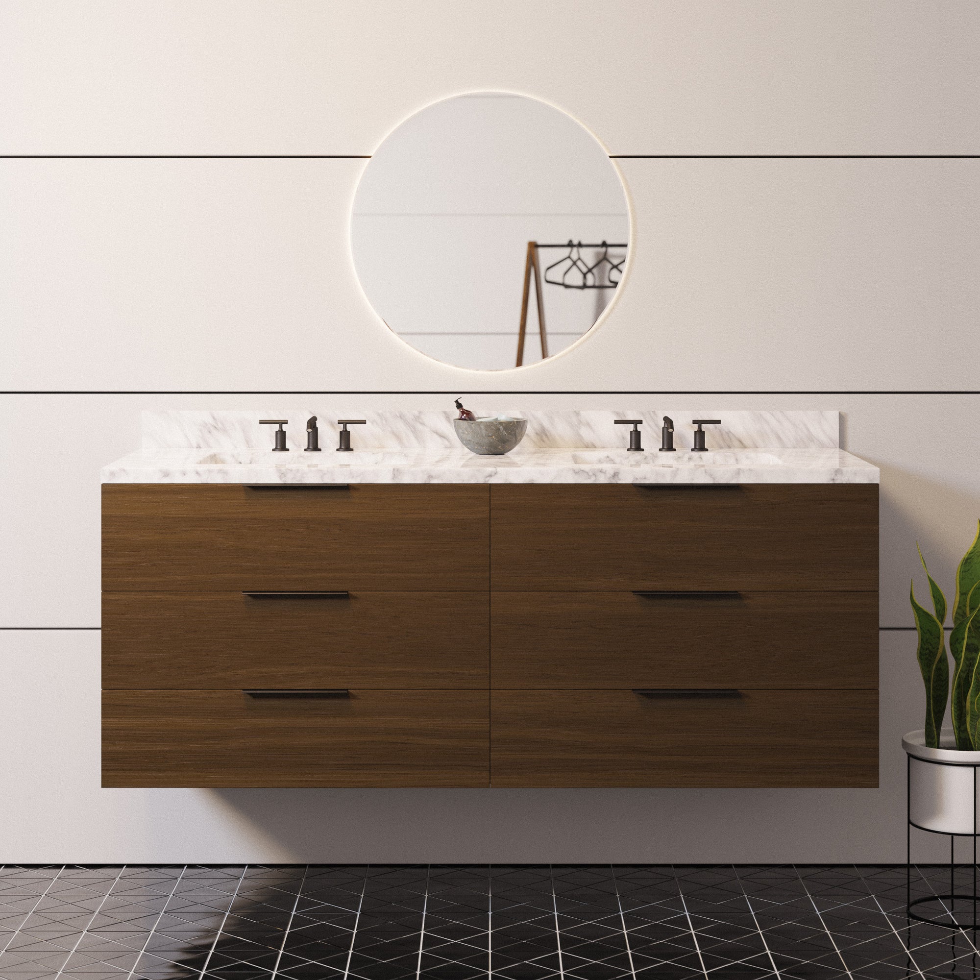 Oslo 60" Wall Mounted Floating Double Vanity Solid Wood Cabinet ...