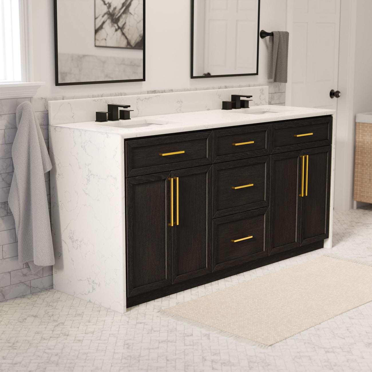 Palisade 72-inch Double Bathroom Vanity with Engineered Marble Top ...