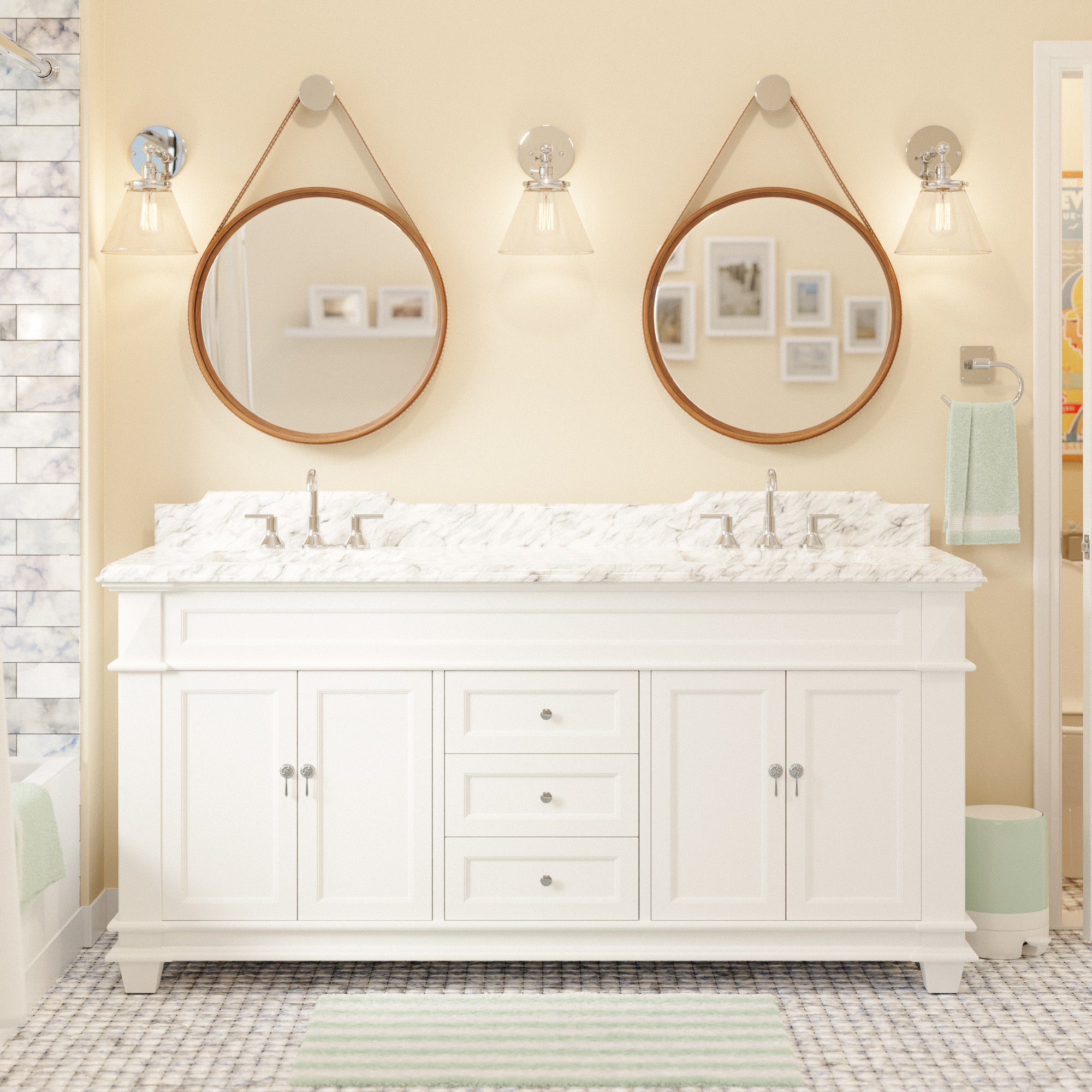 Elizabeth 72" Traditional Double Sink Vanity with Carrara Marble Top ...