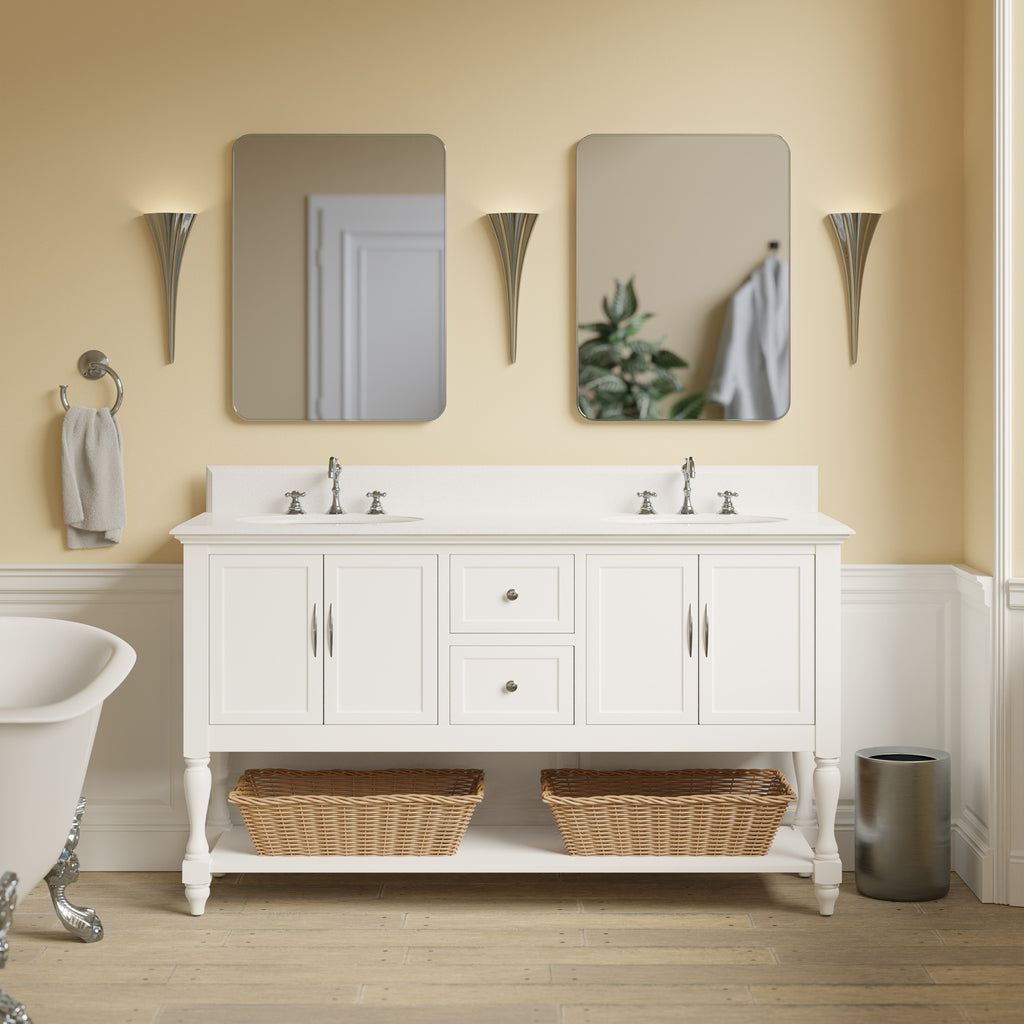 Beverly 60" Traditional Double Bathroom Vanity with Quartz Top ...
