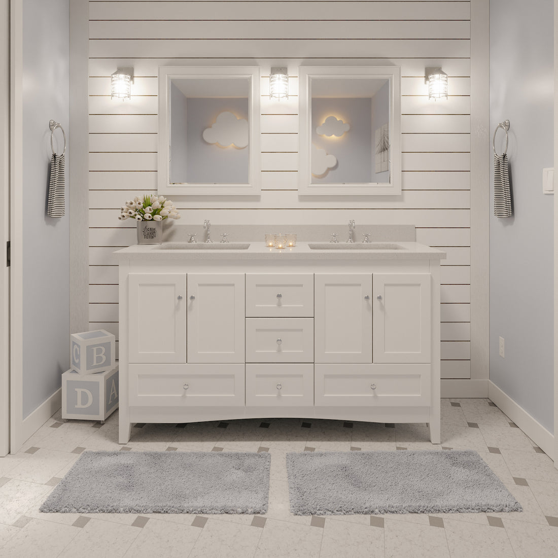 60-inch Double Bathroom Vanities | Solid Wood Construction ...