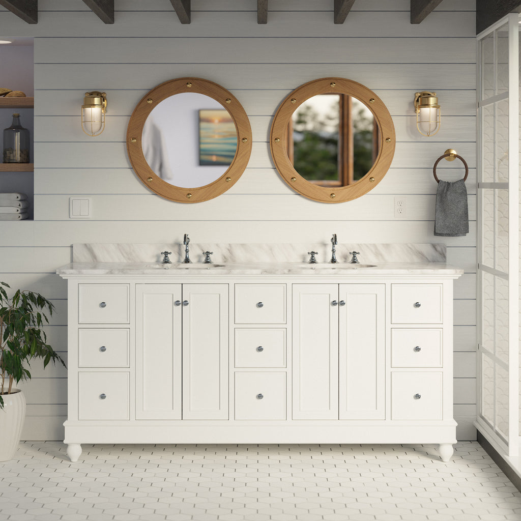 Bella 72" Double Sink Bathroom Vanity with Carrara Marble Top ...