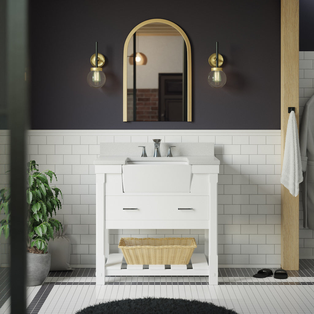 Charlotte 36" Farmhouse Bathroom Vanity with Apron Sink & Quartz Top ...