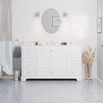 Harper 60" Freestanding Single Bathroom Vanity with Carrara Marble Top ...