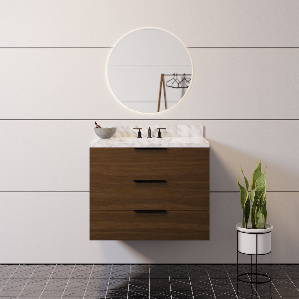 Oslo 30" Wall Mounted Floating Vanity Solid Wood Cabinet & Marble Top ...