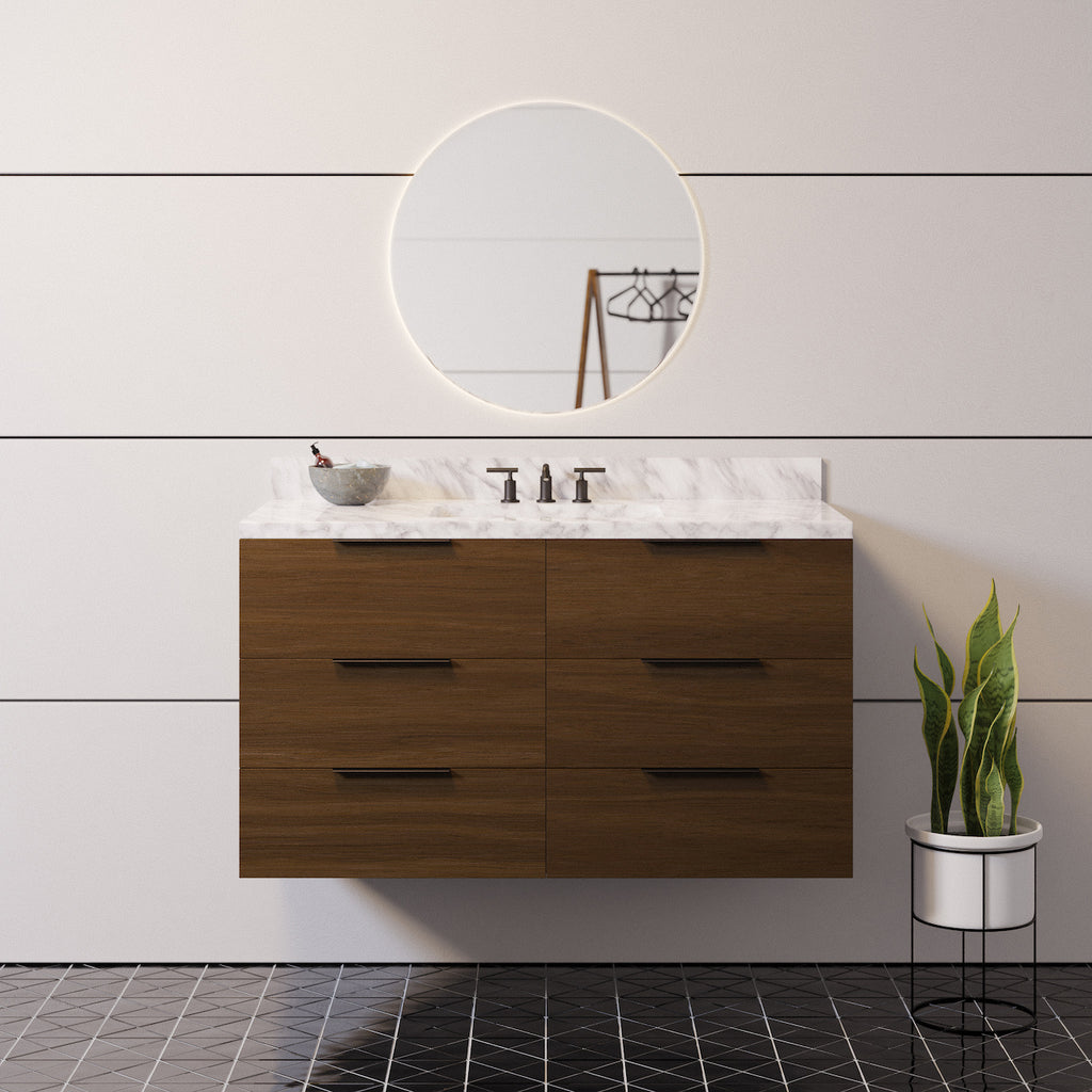 Oslo 42" Wall Mounted Floating Vanity Solid Wood Cabinet & Marble Top ...