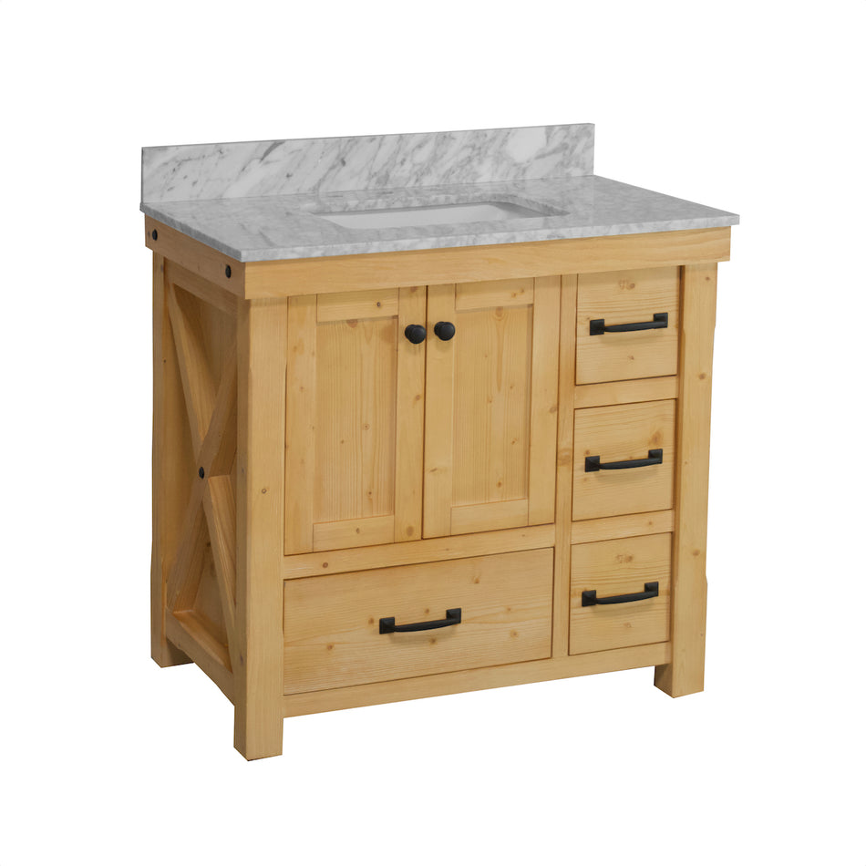 Tuscany 36" Rustic Bathroom Vanity with Carrara Marble Top ...